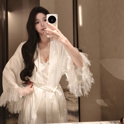 冰丝法式性感吊带睡裙睡袍套装女