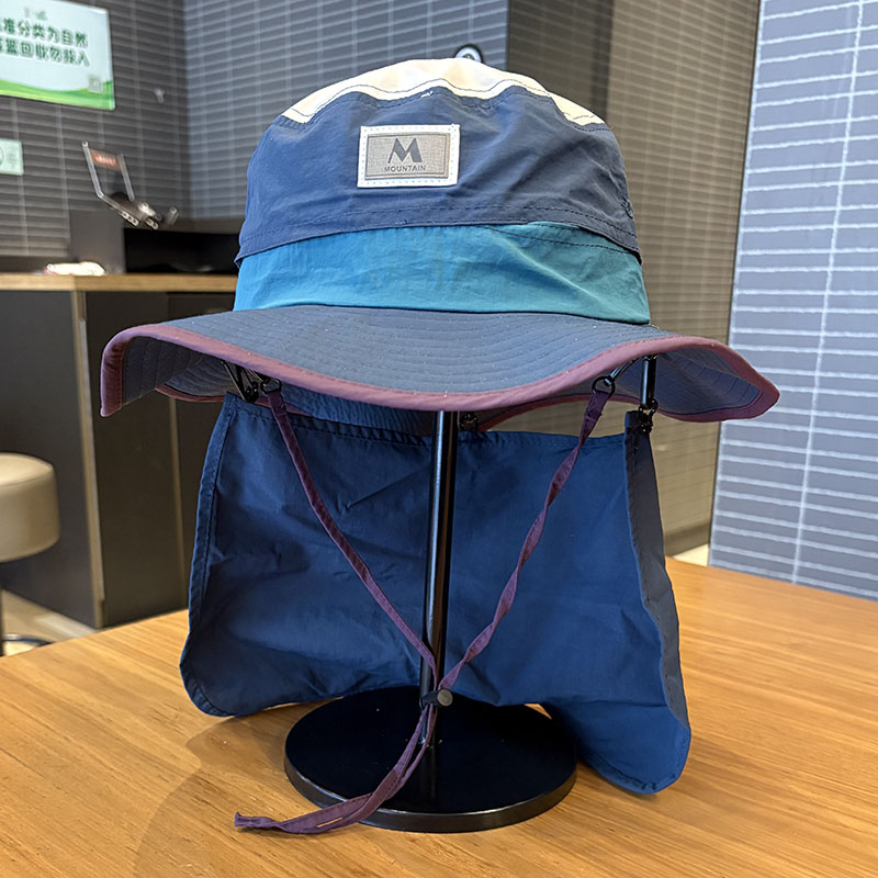 亲子款拼色透气遮阳帽子夏季速干防水男女户外露营披肩护脖登山帽