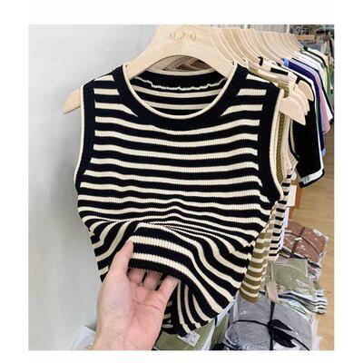 Retro stripe I-shaped camisole for women, summer design sens