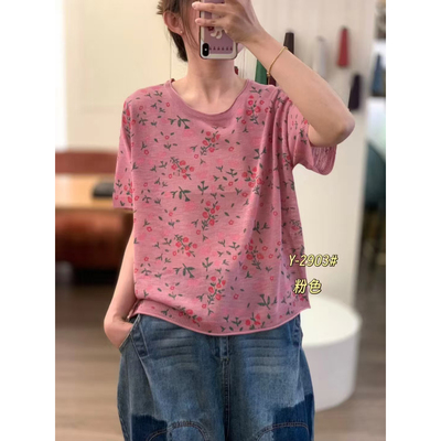 272冰麻T恤上衣花朵女款90-150斤