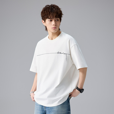 吾一白awhite美式圆领字母T恤