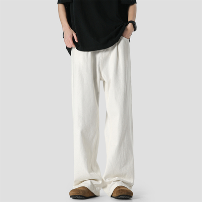 吾一白awhite宽松直筒白色牛仔裤