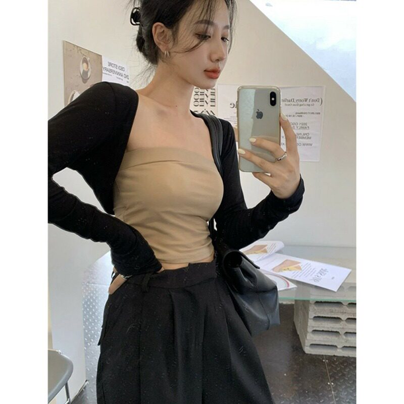 配吊带裙子外搭罩衫女夏季针织衫披肩防晒开衫黑色冰丝法式小坎肩
