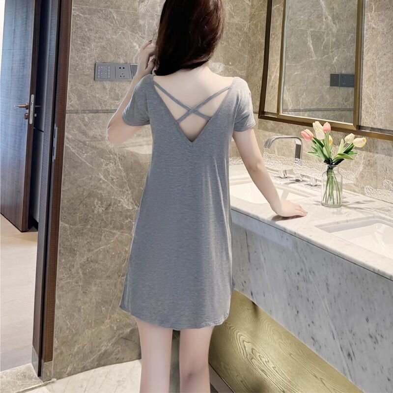 莫代尔睡裙女款夏季2026新款宽松t恤性感冰丝孕妇家居服短袖睡衣