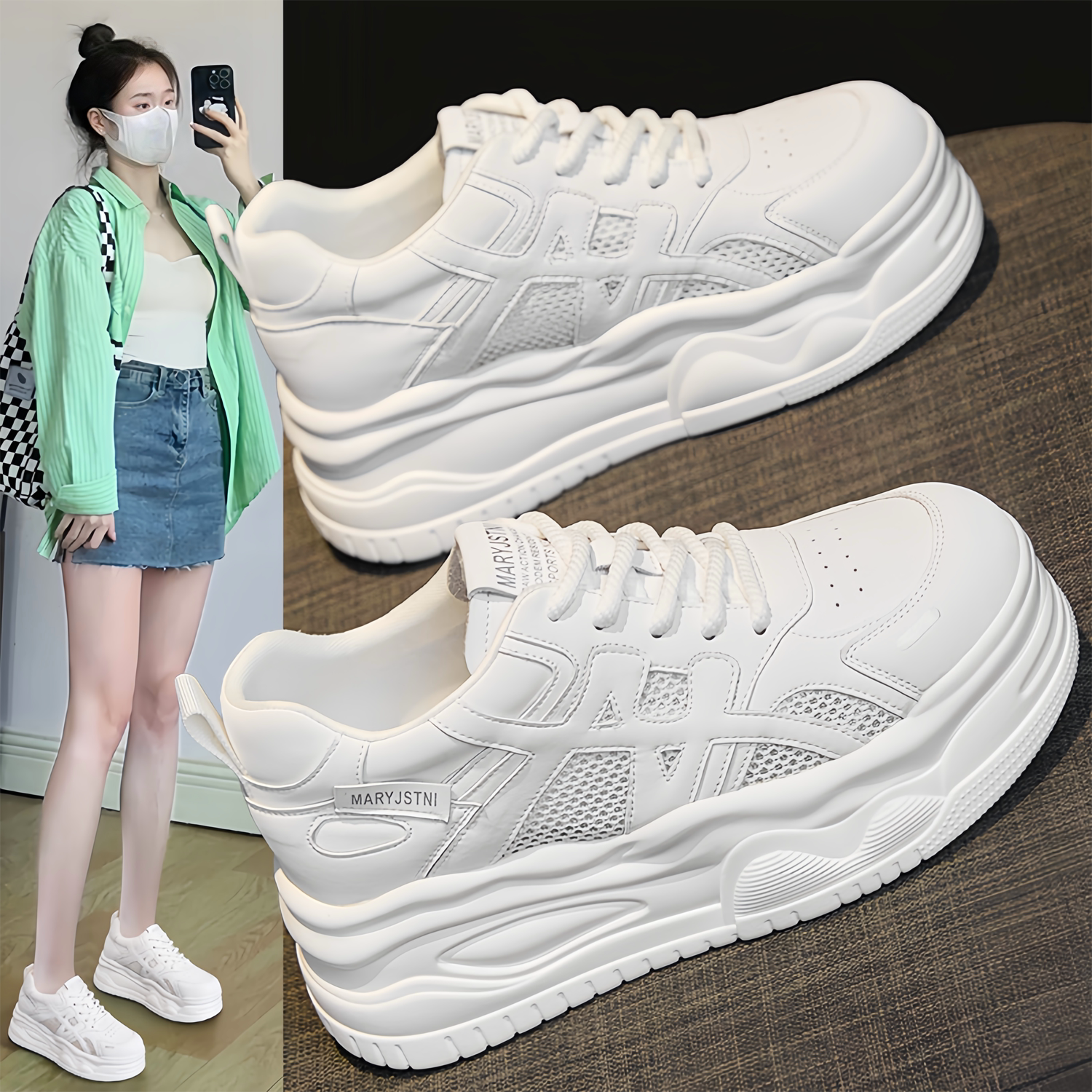 小白鞋女鞋2026春季新款百搭厚底内增高透气网面运动休闲夏季板鞋