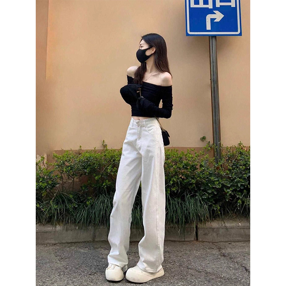 175高个子加长白色阔腿牛仔裤女2026春季新款高腰直筒垂感拖地裤