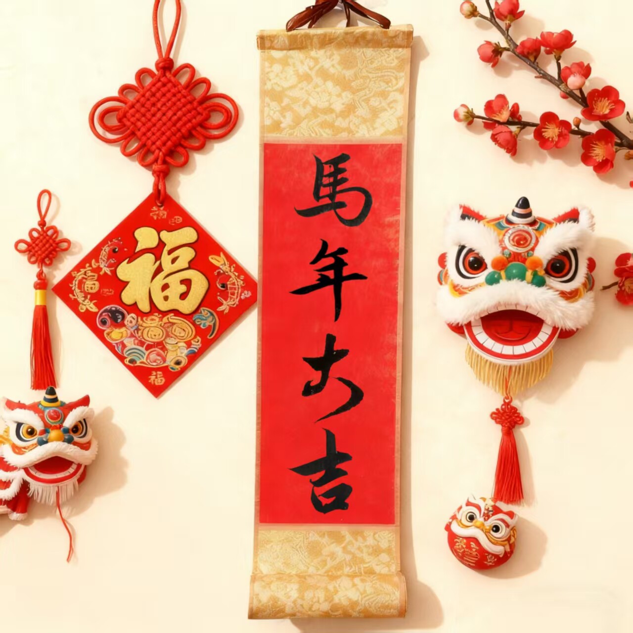 手写书法手持小对联周岁订婚婚房堵门手拿迷你卷轴新年拍照道具