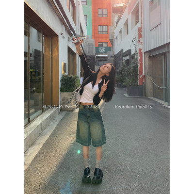 SUNONE宽松阔腿牛仔裤女