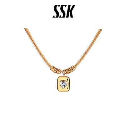 SSK【桃心恋语】复古几何桃心爱心吊坠锁骨链