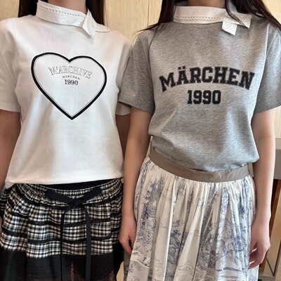 现货marchen爱心蕾丝领短袖T恤