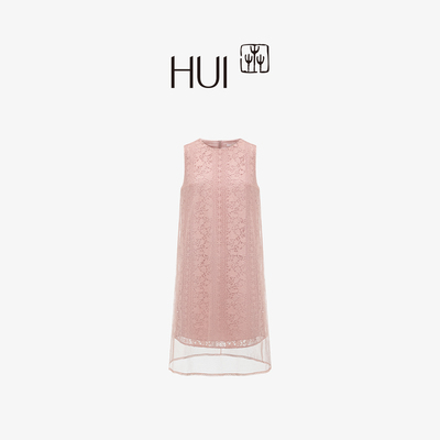 HUI卉玉兰蕾丝牡丹粉蕾丝连衣裙