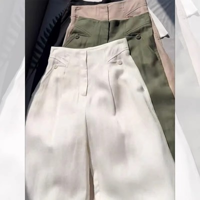 一线折扣捡漏高腰阔腿裤女2024韩系气质百搭遮胯显瘦直筒裤潮