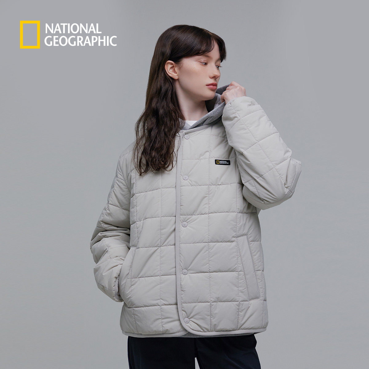 国家地理男女同款圆领轻薄复古工装双面保暖通勤百搭棉衣棉服外套