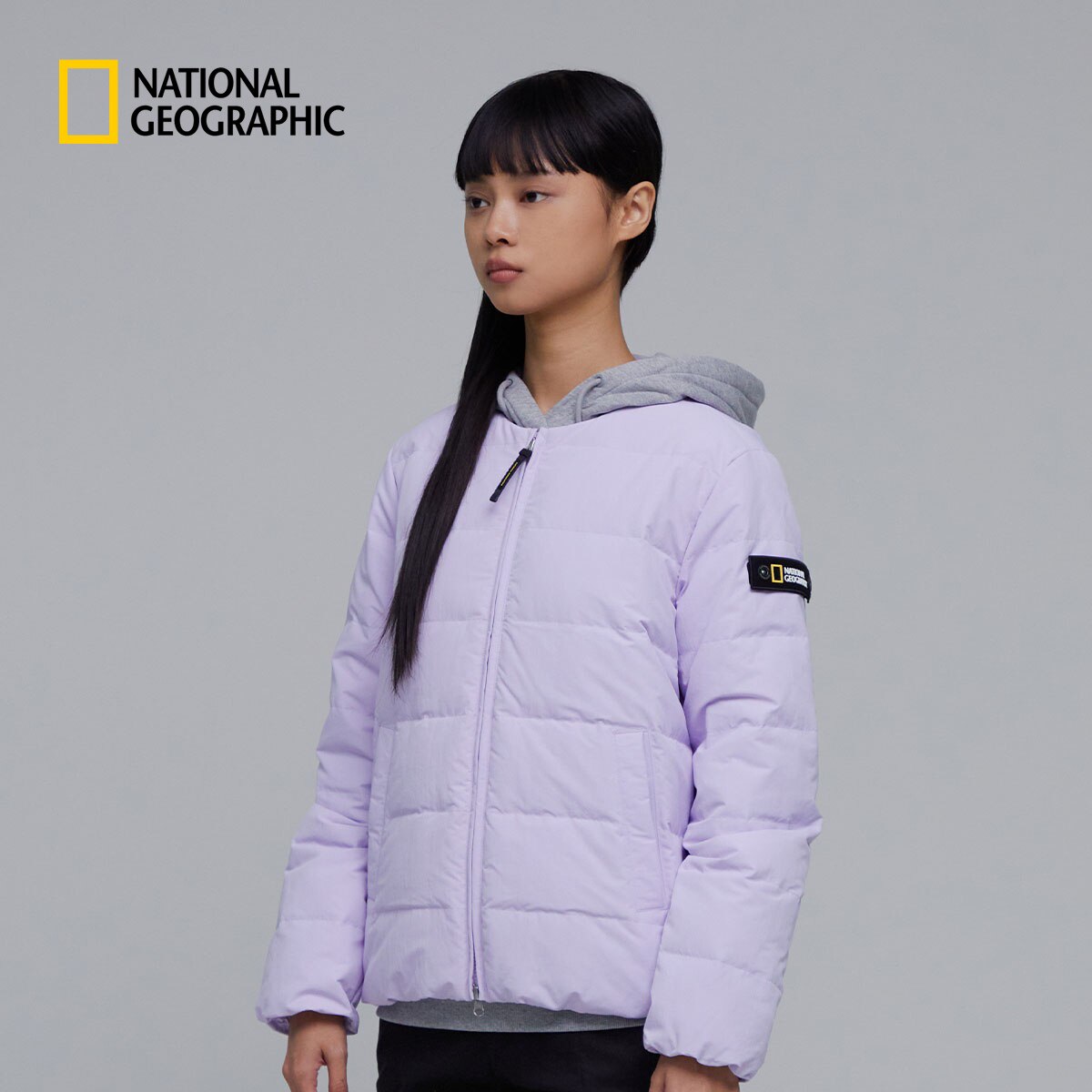 国家地理HERON女士冬季户外轻薄圆领绗缝下摆褶皱羽绒服内胆