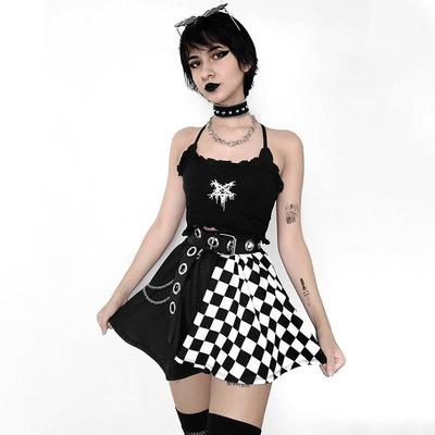women s mini skater skirt casual high waist checkerboard