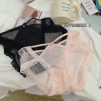 Hollow Black Lace Mesh Panties Womens Mulberry Silk Crotch