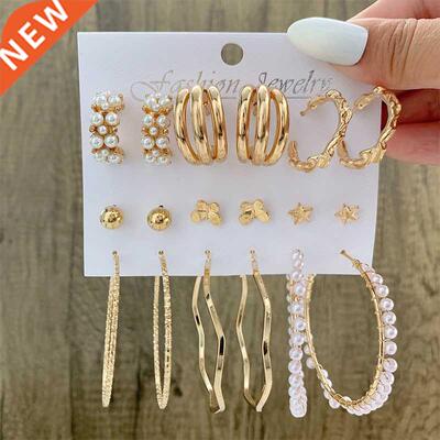 6Pcs/Set  Big Circle Gold Color Simulation Pearl Geom