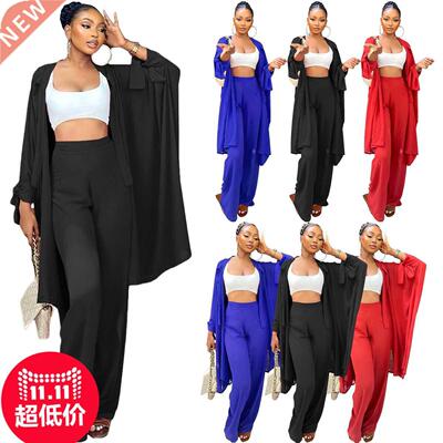 5xl plus size women's wide leg pants + jacket two-piece set