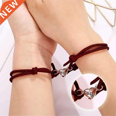 2Pcs/Set Lovers Heart Couple Magnetic Distance Bracelet Mini