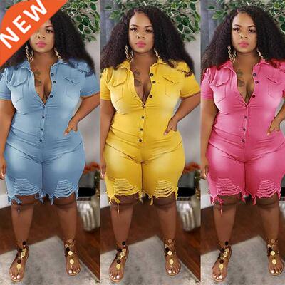 S-5xl women's skinny, ripped denim jumpsuit大码女牛仔连体裤