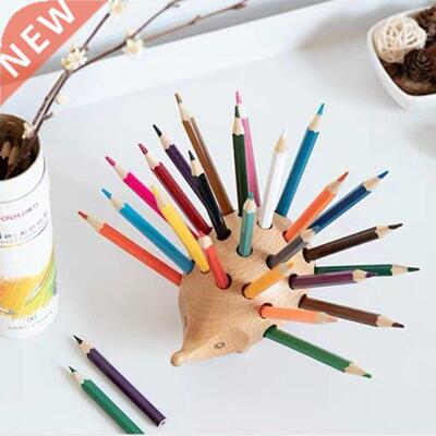 1 Pc Solid Wood Creative Hedgehog Pen Holder Container Offic