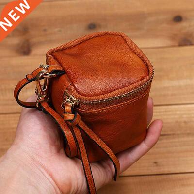 100% Cow Cowhide Luxury Small Coin Purse Zipper Practical Pe