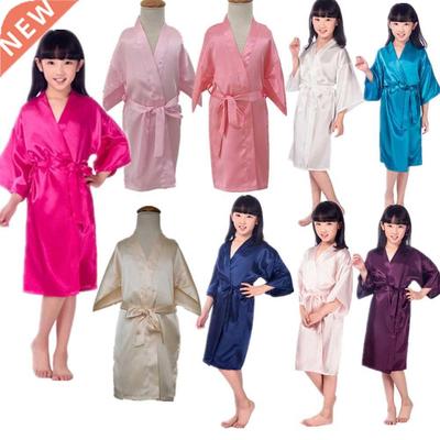 Wholesale Solid Girls Satin Silk Robes Bath Kimono For Spa W