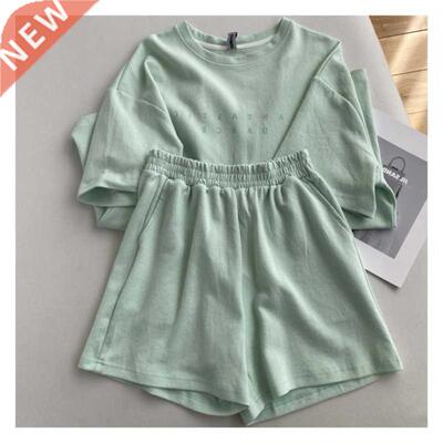 2 Piece Set Women Alphabet T Shirts And Shorts Set Summer Sh