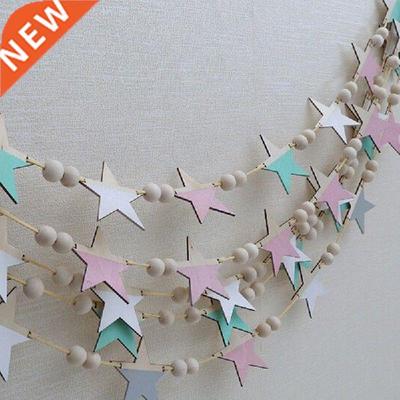 INS Nordic Wooden Star Beads Garland Banners Girls Baby