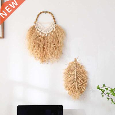 Nordic Raffia Hanging Wall Mirror Boho Decorative Makeup Mir