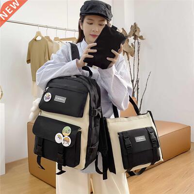 4 Pcs Set Harajuku Women Laptop Backpack Canvas School Bags