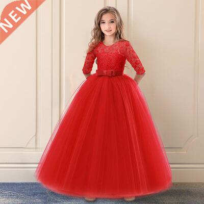 Red Christmas Dress Lace Flower Girls Wedding Party Children