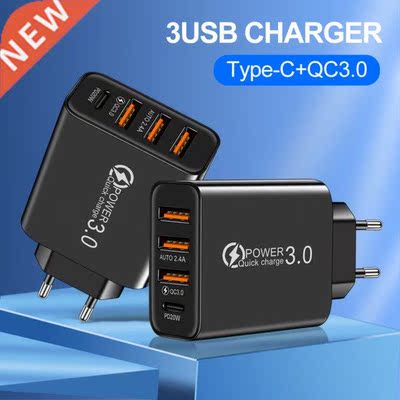USB Charger Type C PD20W Fast Charging 3 USB Ports QC 3.0 Ph