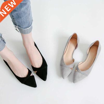 Women Shoes Flats Gray Pointed Toe Basic Simple Concise Flat