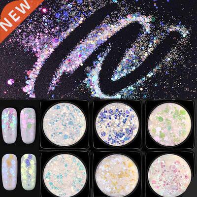 6Pcs/Set Aurora Unicorn Nail Art Glitters Mixed Hexagon Nail