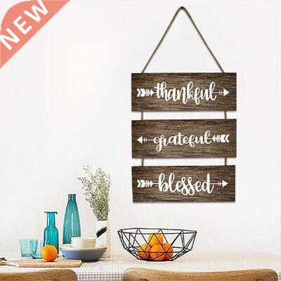 Hanging Wall Decor Wooden Sign Thankful Grateful Blessed