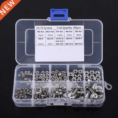 160pcs SS304 Screws Nuts M2 M2.5 M3 M4 M5 Pan Head Cross Scr