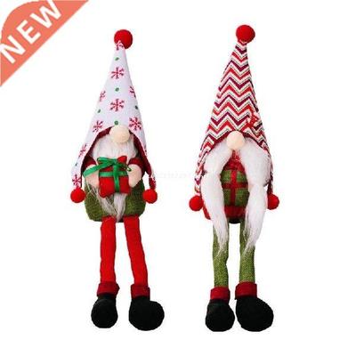 Christmas Gnome Long Legs Tip Hat Holding Gift Decoration