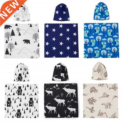 2Pcs Newborn Baby Printing Receiving Blanket Hat Set Infants