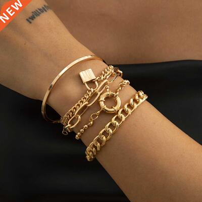 5Pcs/Set Bohemian Punk Cuban Chain Bracelets Set for Women L