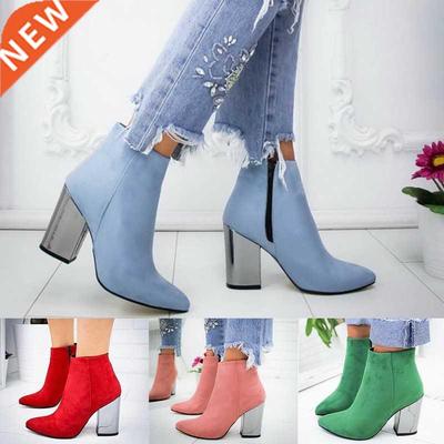 Ankle Boots Women Thick High Heels Pointed Toe Western Cowbo