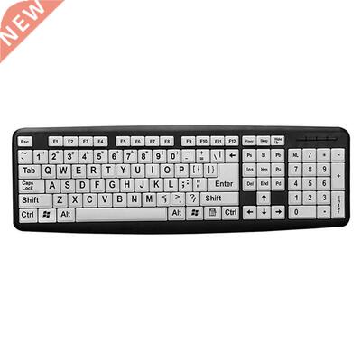 104 Keys USB Wired Large Print White Keys Black Letter PC Co