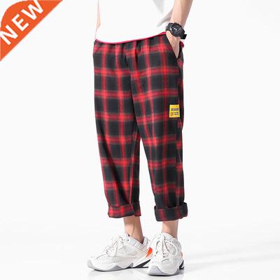Men's Joggers Plaid Pants Man Black Cotton Comfortable Pan