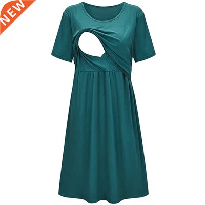 2022 New Women Maternity Dresses Short Sleeve Oneck Solid
