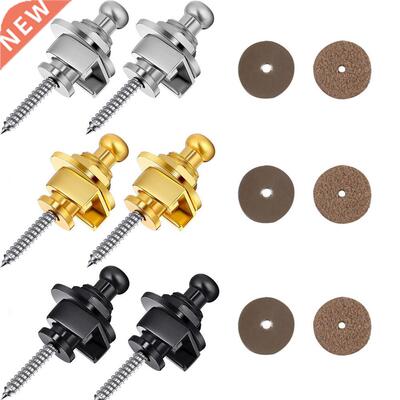 2pcs Guitar Strap Lock With Leather Mat Metal Button Hold Ti