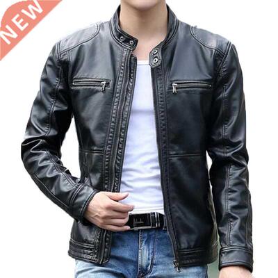 Men's leather Jacket design stand collar Coat Men casual mot