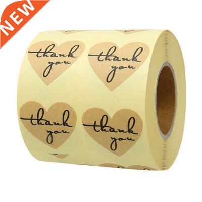 100-500pcs Heart & Thank You Stckers Kraft Paper Adh