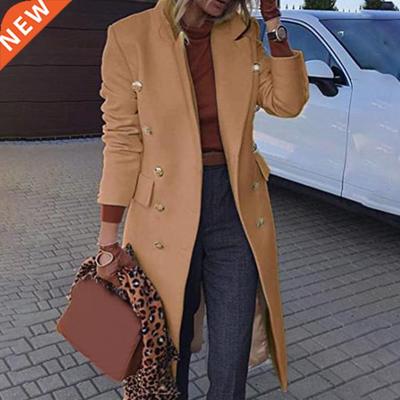 Wool Coat Women Solid Slim Fits Double-breasted Autumn Winte