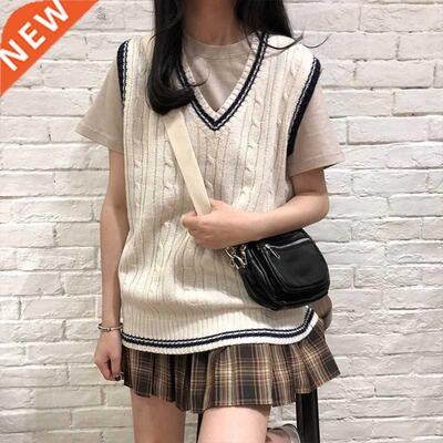 3 colors 2019 autumn and winter preppy style v neck knitted