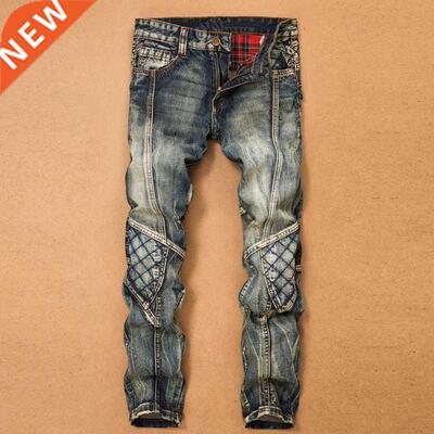 Jeans For Men Cargo Pants Splicing Denim Trousers Biker High